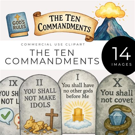 Ten Commandments Clipart Instant Download Illustrated Bible