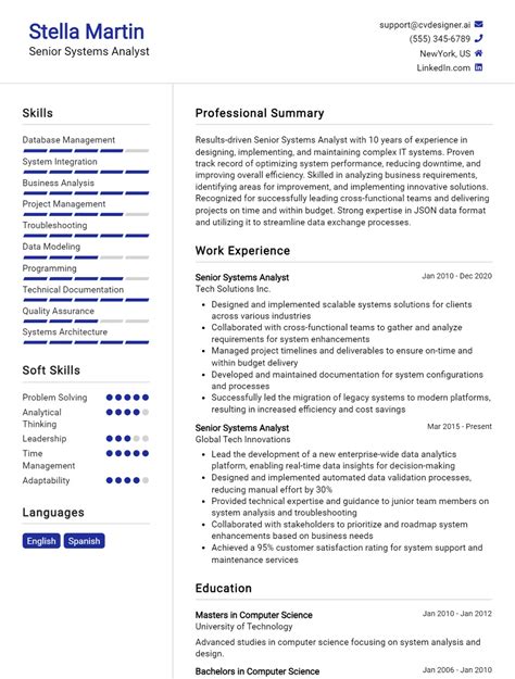 16 Senior Systems Analyst Cv Examples And Templates For 2025 Cvdesignerai