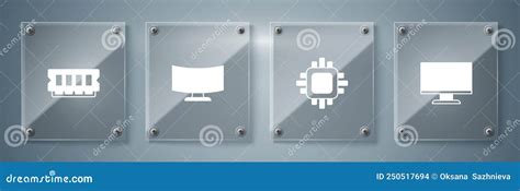 Set Computer Monitor Screen Processor With Cpu And Ram Random Access