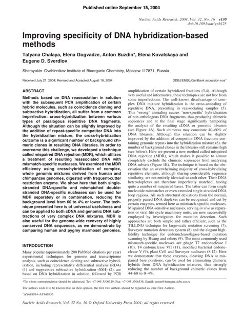 Pdf Improving Specificity Of Dna Hybridization Based Methods