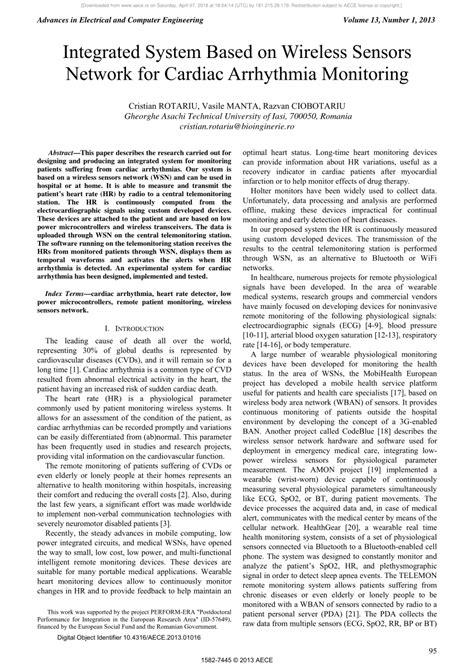 Pdf Integrated System Based On Wireless Sensors Network For Cardiac Arrhythmia Monitoring