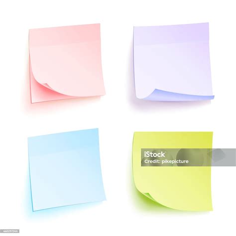 종이 작업 노트 고립 된 벡터입니다 참고 논문의 컬러 시트의 설정 4 개의 밝은 스티커 메모 가지 식물 부위에 대한 스톡 벡터 아트 및 기타 이미지 Istock