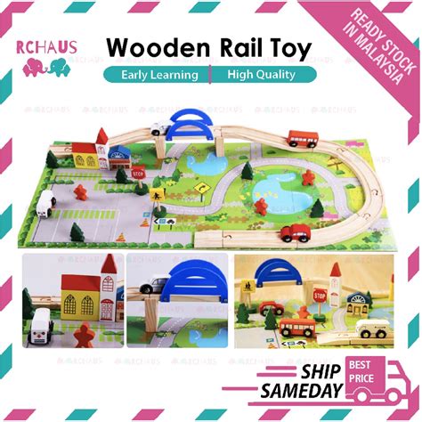 🐘booandbub🐘40pcs Wooden Railway Car Early Educational Learning Puzzle Train Building Blocks