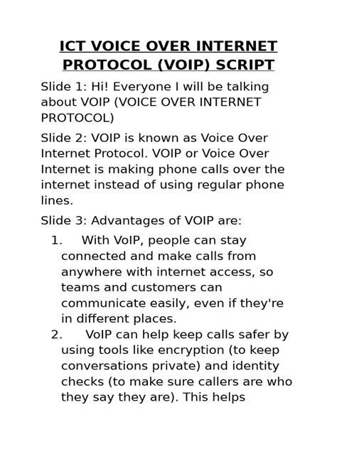 Ict Voice Over Internet Protocol Script Ict Dylan Lim Pdf