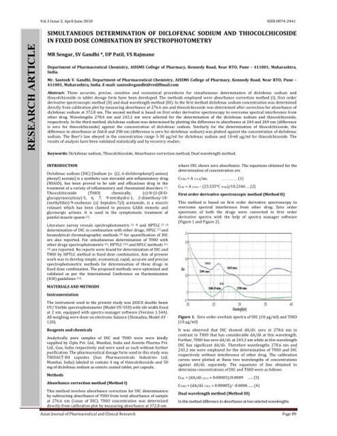 Simultaneous Determination Of Diclofenac Sodium Asian Journal Of