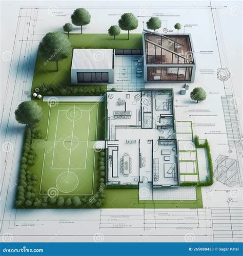 Building House On Blueprints Architectural Construction Model