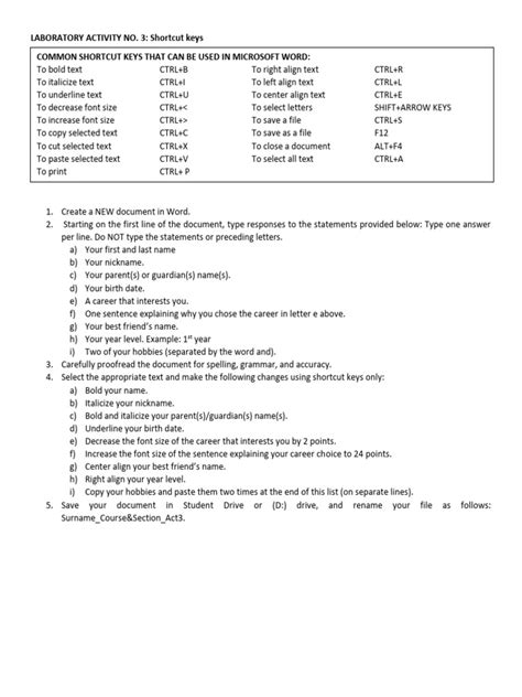 prelim lab act no3 shortcut keys pdf language arts and discipline