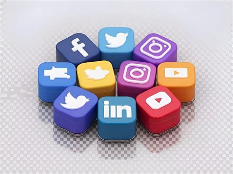 둥근 직사각형 아이콘에 가장 인기있는 소셜 미디어 로고 기호의 컬렉션 3d 일러스트레이션 프리미엄 Ai 생성 벡터