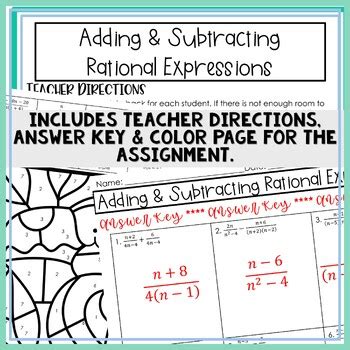 Adding Subtracting Rational Expressions Color By Number By Fun With Algebra