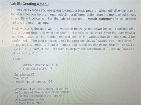 Solved Lab B Creating A MenuFor This Lab Exercise You Are Chegg Com