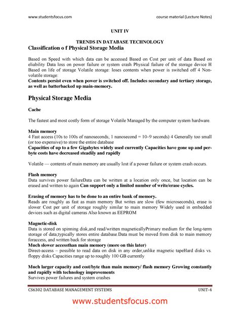dbms cs6302 4 lecture notes unit4 course material lecture notes