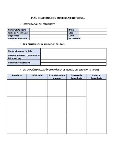 Formato Paci Plan De AdecuaciÓn Curricular Individual 1