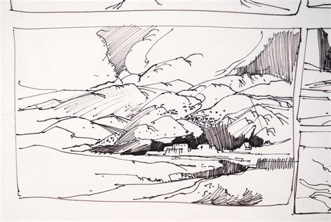 Laurence Sisson Six Panel Thumbnail Sketches Of Desert And Canyon Landscapes In Ink On Paper