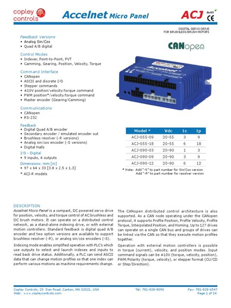accelnet micro panel canopen acj datasheet datasheet pdf power