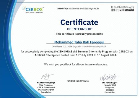 Mohammed Taha Rafi Farooqui On Linkedin Ai Ml Internship Ibm