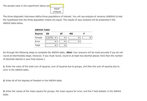 Solved Analysis Of Variance With Unequal Sample Sizes Aa Chegg