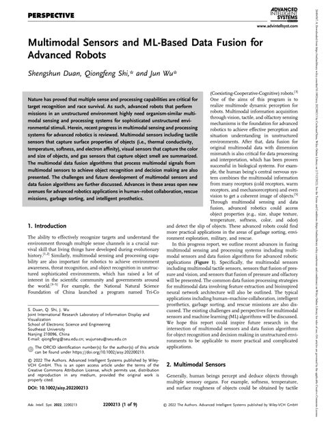 Pdf Multimodal Sensors And Ml Based Data Fusion For Advanced Robots