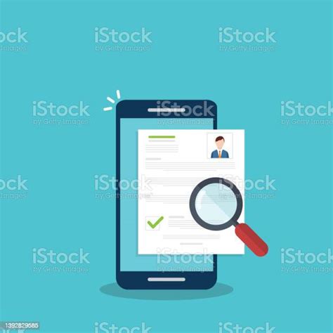 온라인 이력서 분석 전화 및 돋보기를 사용하여 채용 이력서 채용 개념 및 인적 자원 보기 0명에 대한 스톡 벡터 아트 및 기타 이미지 Istock
