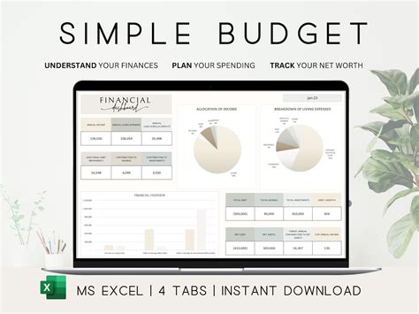 Simple Budget Template Excel Personal Finance Dashboard Financial Position Tracker Annual