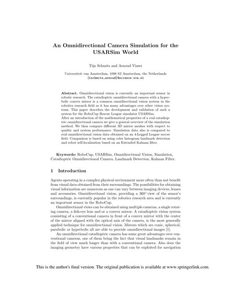 Pdf An Omnidirectional Camera Simulation For The Usarsim World