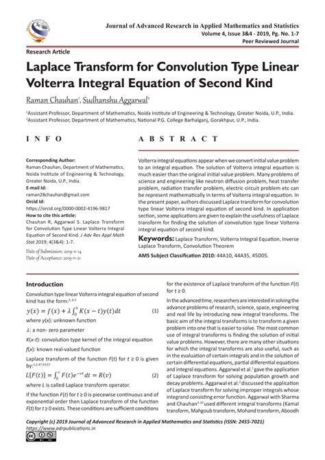 pdf laplace transform for convolution type linear volterra integral