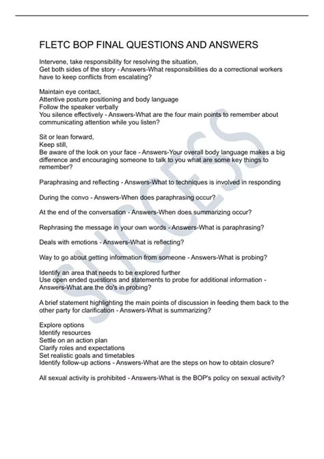 FLETC BOP FINAL QUESTIONS AND ANSWERS FLETC BOP Stuvia US