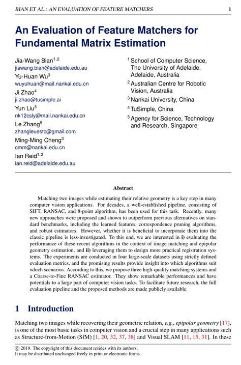 Pdf An Evaluation Of Feature Matchers For Fundamental Matrix Estimation