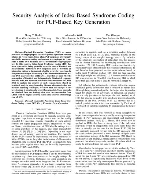 Pdf Security Analysis Of Index Based Syndrome Coding For Puf Based