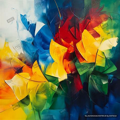 Ai创作图抽象画 花卉 色彩 艺术 画作 几何 叶子 线条 绚丽 色块 图案 创意 视 张力 美感 昵图网