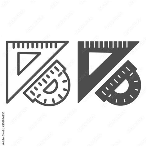 Triangular Ruler And Protractor Line And Solid Icon Stationery Concept