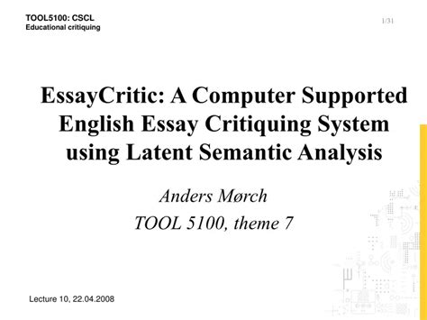 Ppt Essaycritic A Computer Supported English Essay Critiquing System