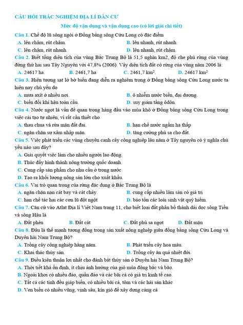 Cau Hoi Trac Nghiem Dia Li Vung Kinh Te - Muc Do Van Dung Va Van Dung Cao (Co Loi Giai Chi Tiet ...