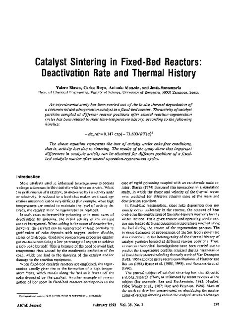Pdf Catalyst Sintering In Fixed‐bed Reactors Deactivation Rate And Thermal History