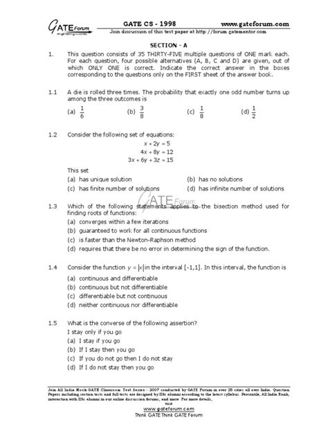 Gate Cs 1998 Pdf Parsing Computer Engineering