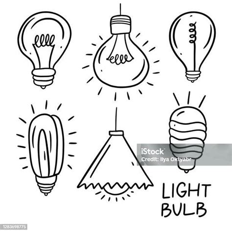 전구 검정 선 벡터 일러스트레이션 손으로 그린 낙서 세트 0명에 대한 스톡 벡터 아트 및 기타 이미지 0명 낙서 드로잉 디자인 Istock