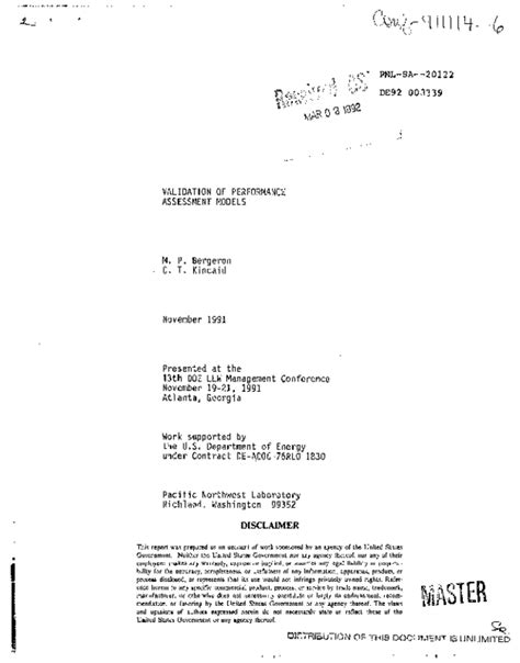 Pdf Validation Of Performance Assessment Models