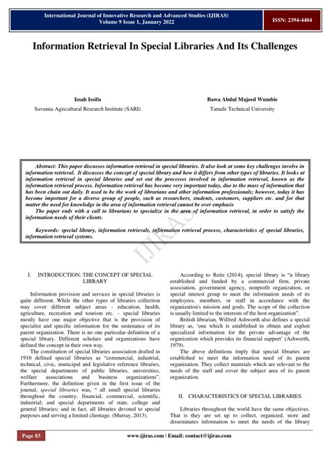 Pdf Information Retrieval In Special Libraries And Its Challenges