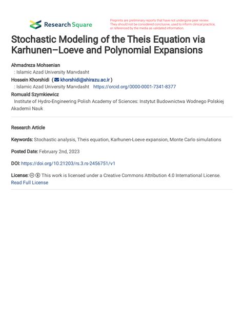 Pdf Stochastic Modeling Of The Theis Equation Via Karhunenloeve And