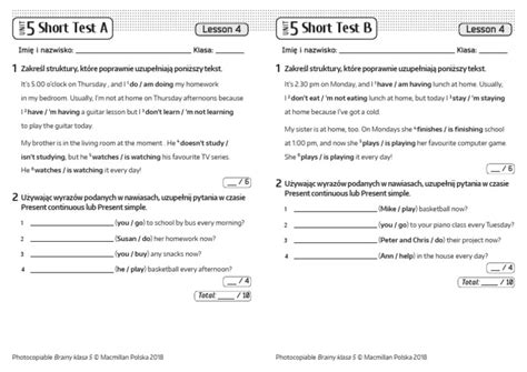 Brainy 5 Short Tests Unit 5 Lesson 4 Pdf Pdf