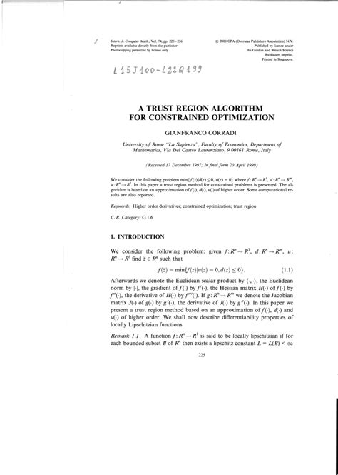 Pdf Trust Region Algorithm For Constrained Optimization