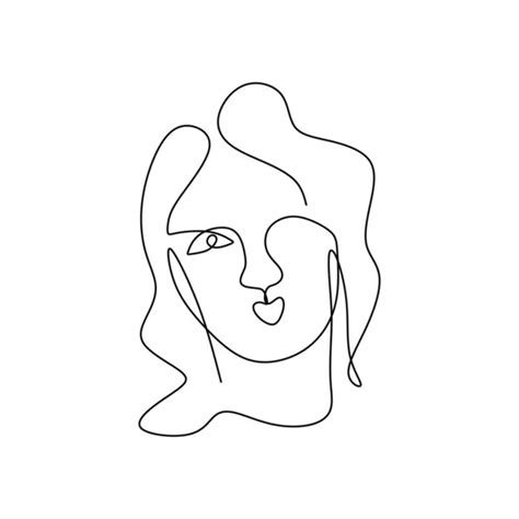 Abstract Face One Line Drawing Awesome Minimalism Style Stock Vector