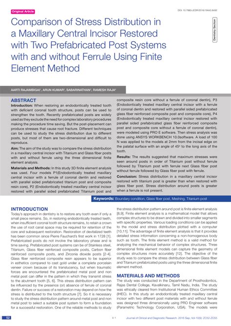 Pdf Comparison Of Stress Distribution In A Maxillary Central Incisor Restored With Two