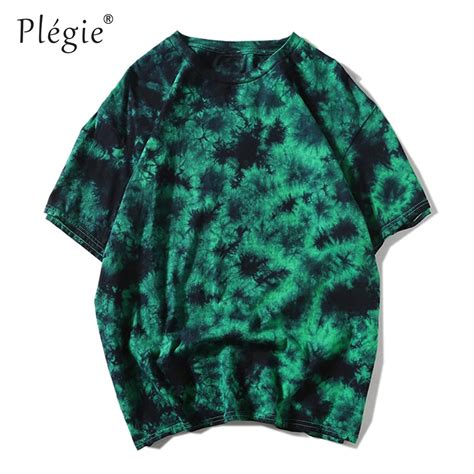 Plegie Tie Dyeing Hip Hop T Shirt Men Women 2018 Summer Round Neck Men