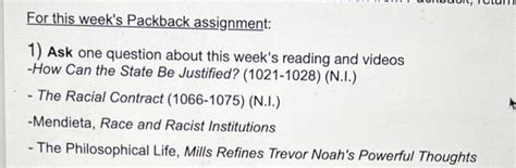 for this week s packback assignment 1 ask one