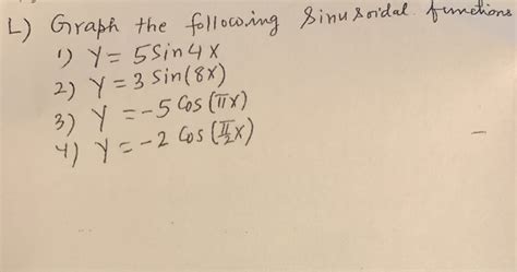 solved sinusoidal functions graph the following 1 y 5sin 4x