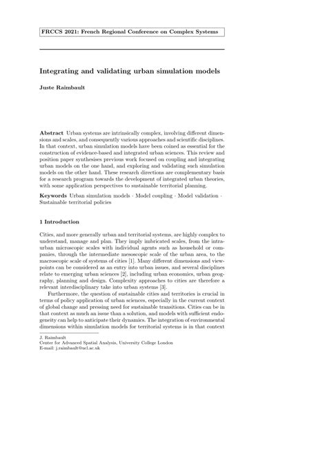 Pdf Integrating And Validating Urban Simulation Models