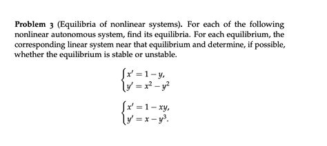 solved problem 3 equilibria of nonlinear systems for each