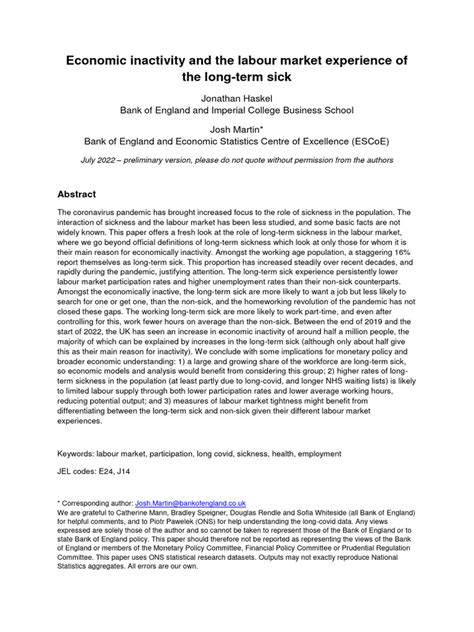 Haskel Martin Sickness Inactivity V2 Pdf Unemployment Labour Economics