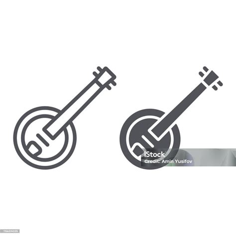 반조 라인과 글리프 아이콘 음악과 문자열 민속 악기 기호 벡터 그래픽 흰색 배경에 선형 패턴 10에 대한 스톡 벡터 아트 및 기타 이미지 Istock