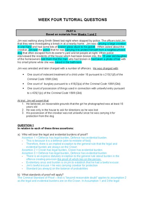 week 4 tutorial week four tutorial questions part a based on